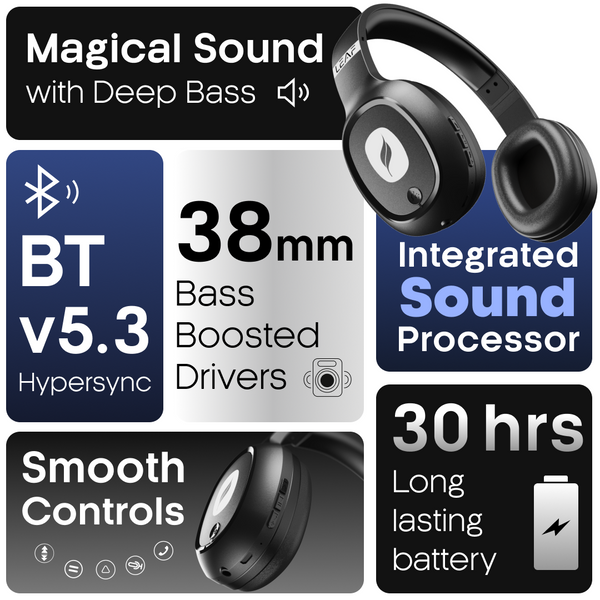 Leaf Bass Wireless Bluetooth Headphones with Mic and 30 Hours Battery