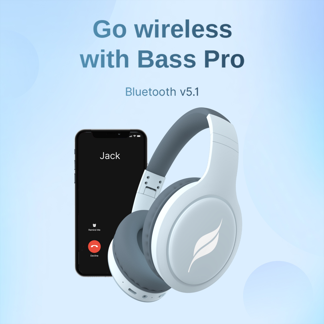 LEAF BASS PRO WIRELESS HEADPHONES (AQUA GREY)